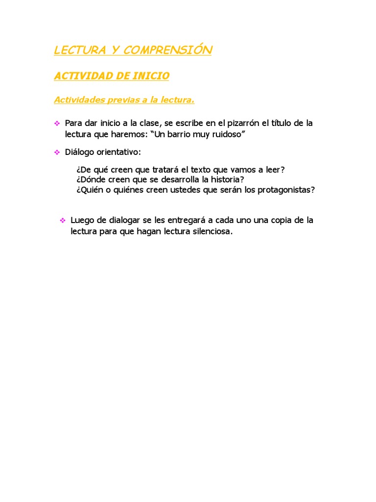 Actividades sobre "Un barrio muy ruidoso" | PDF | Sustantivo | Numero ...