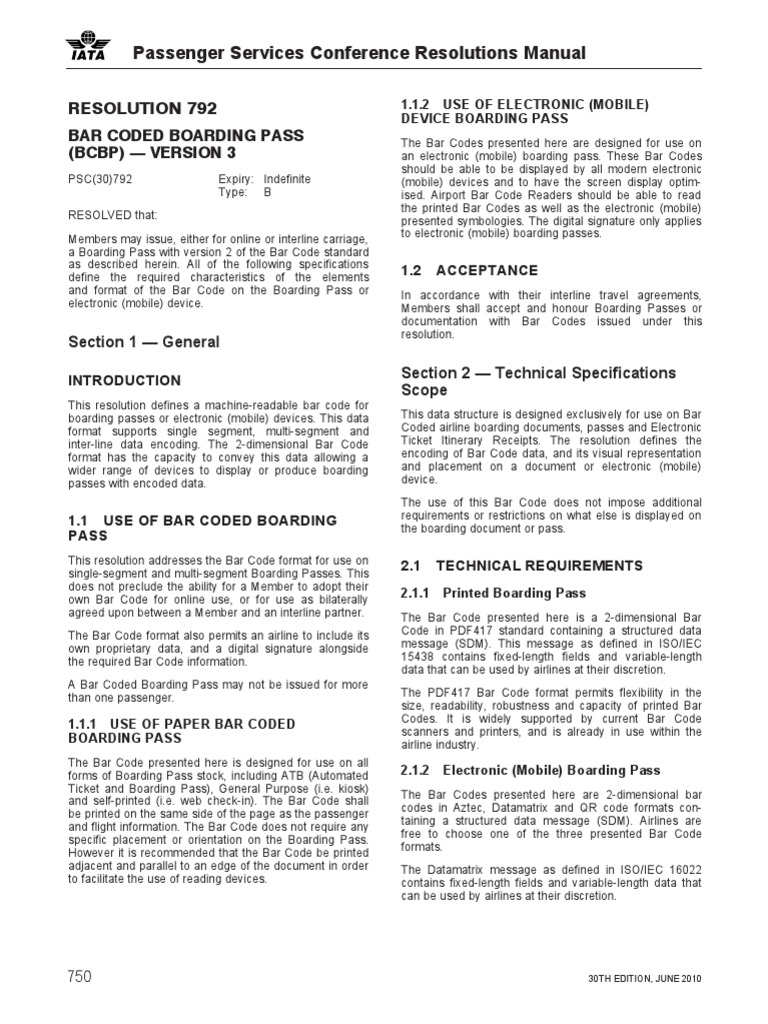 Passenger Services Conference Resolutions Manual: Resolution 792 | PDF ...