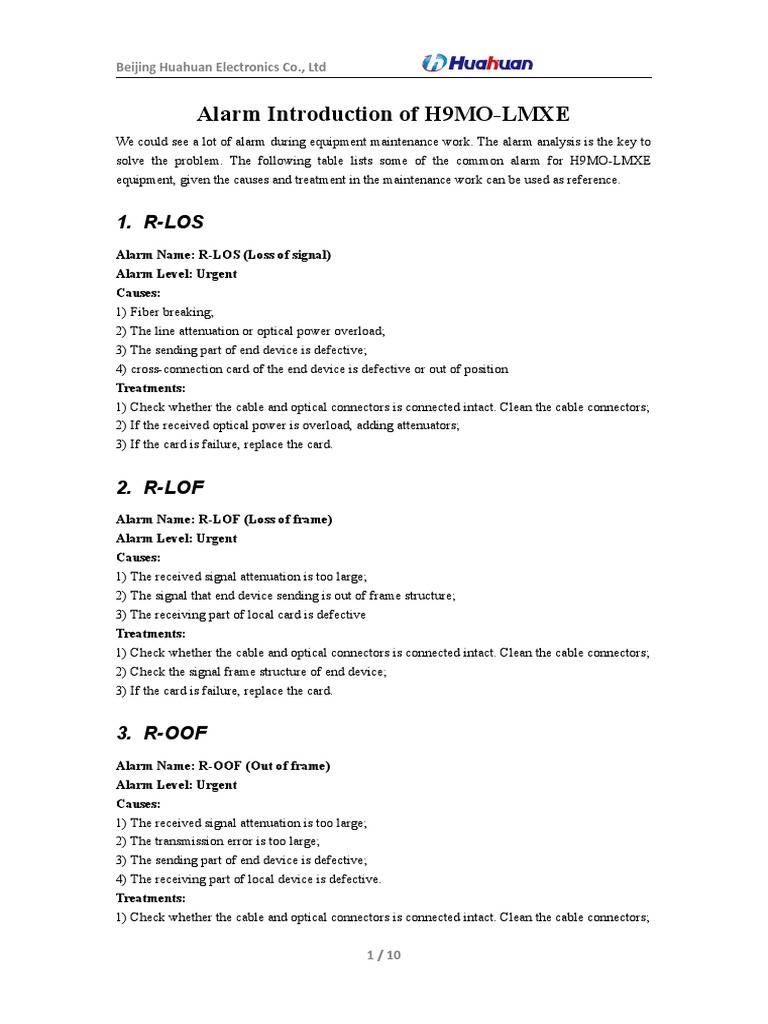 3a Huahuan H9MO-LMXE Alarm Introduction | PDF | Optical Fiber | Ethernet