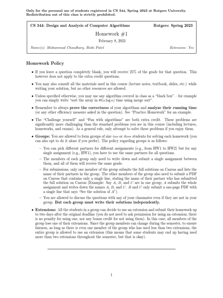 Homework 1 Pdf Time Complexity Logarithm