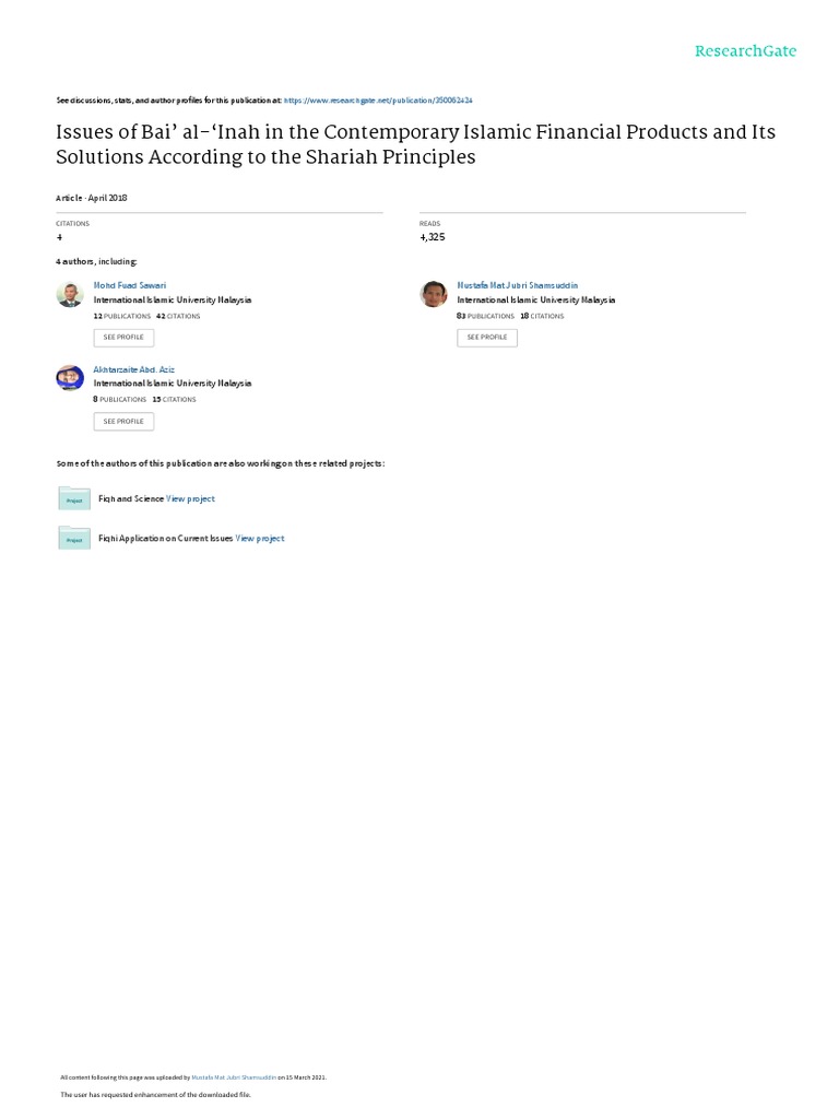 Issues of Bai' al-'Inah Contract Sequencing in Islamic Financial ...