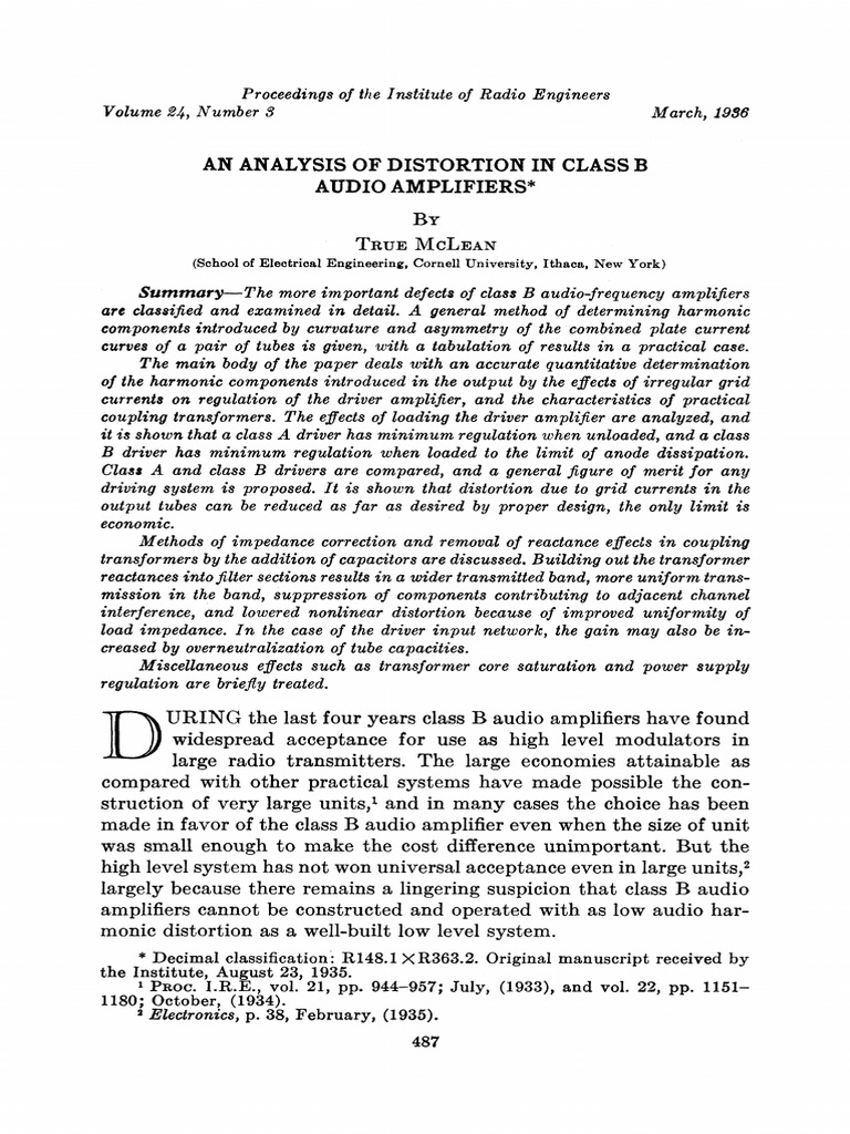 Distortion Analysis in Class B Amplifiers | PDF | Amplifier | Transformer