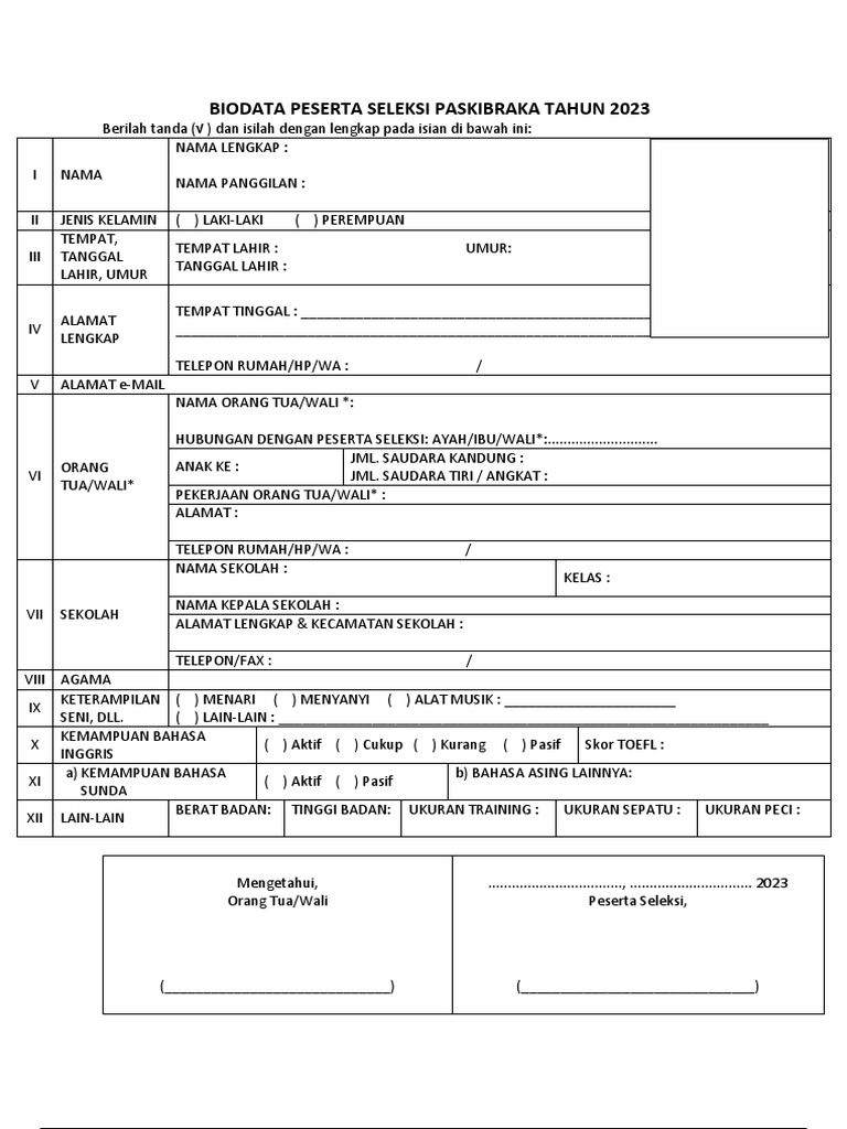 Lampiran-Form-Form Untuk Pendaftaran Peserta 2023 | PDF