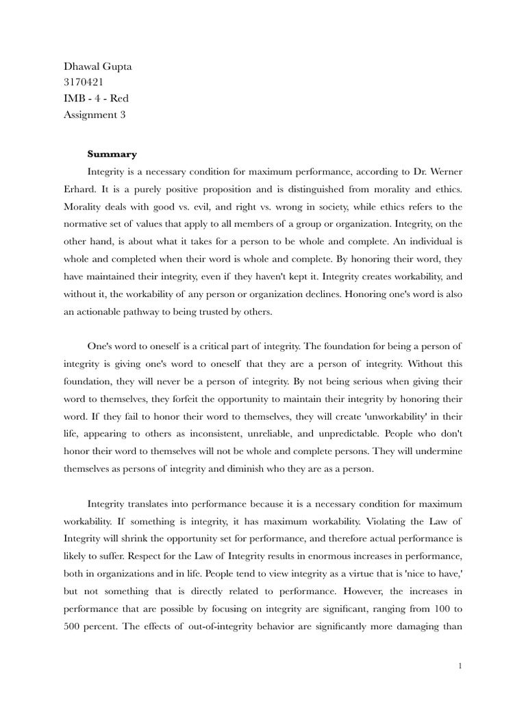 Assignment 3 Ethics | PDF | Integrity | Morality