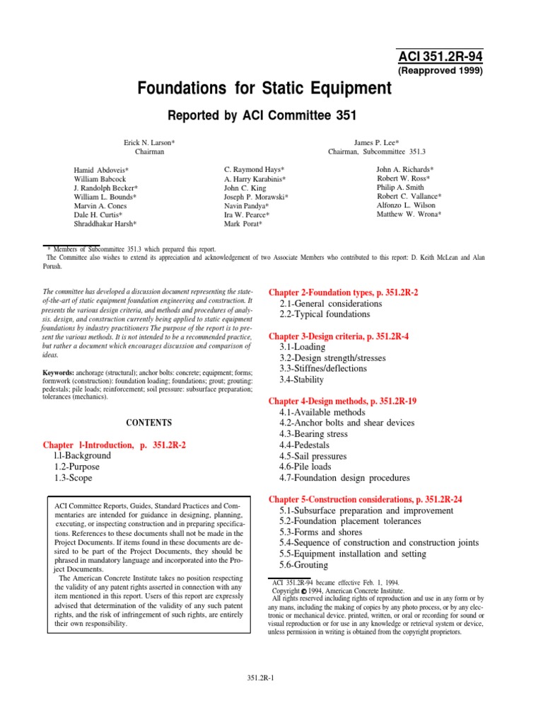 ACI 351.2R-94 Foundations For Static Equipment | PDF | Thermal Expansion | Foundation (Engineering)