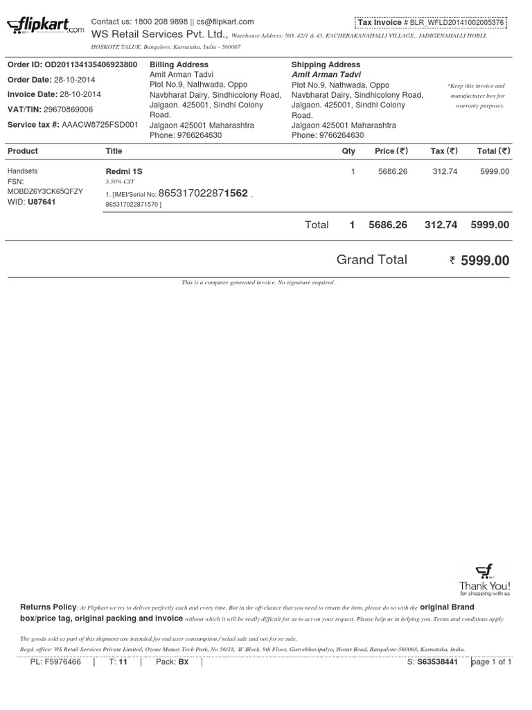 WS Retail Services Pvt. LTD.,: Grand Total | PDF | Value Added Tax ...