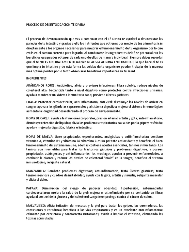 Proceso de Desintoxicación Té Divina | PDF | Bilis | Té