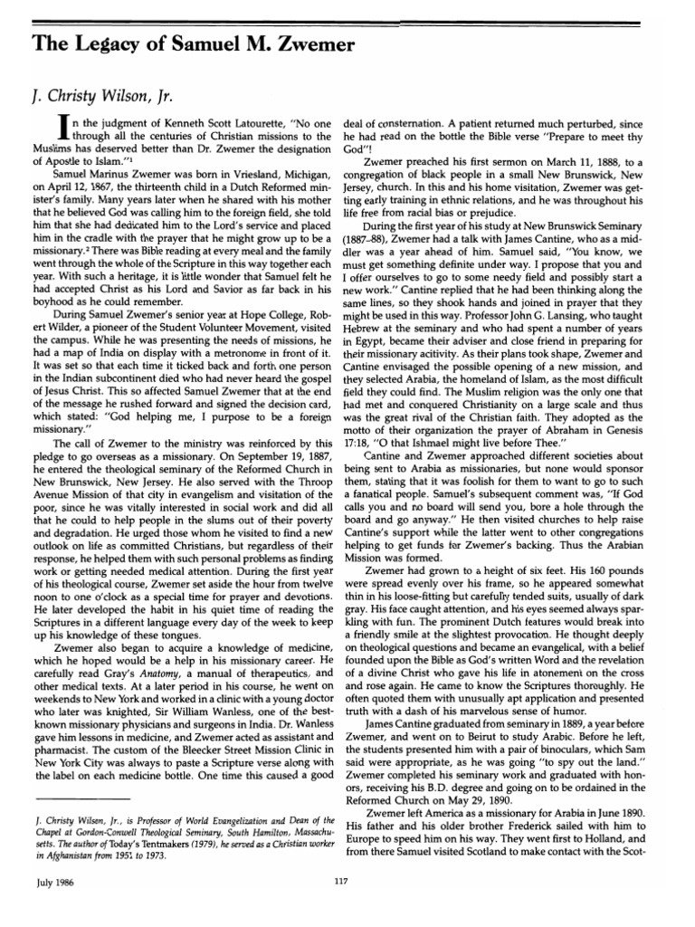 The Legacy of Samuel M.Zwemer: J. Christy Wilson, JR | Download Free ...