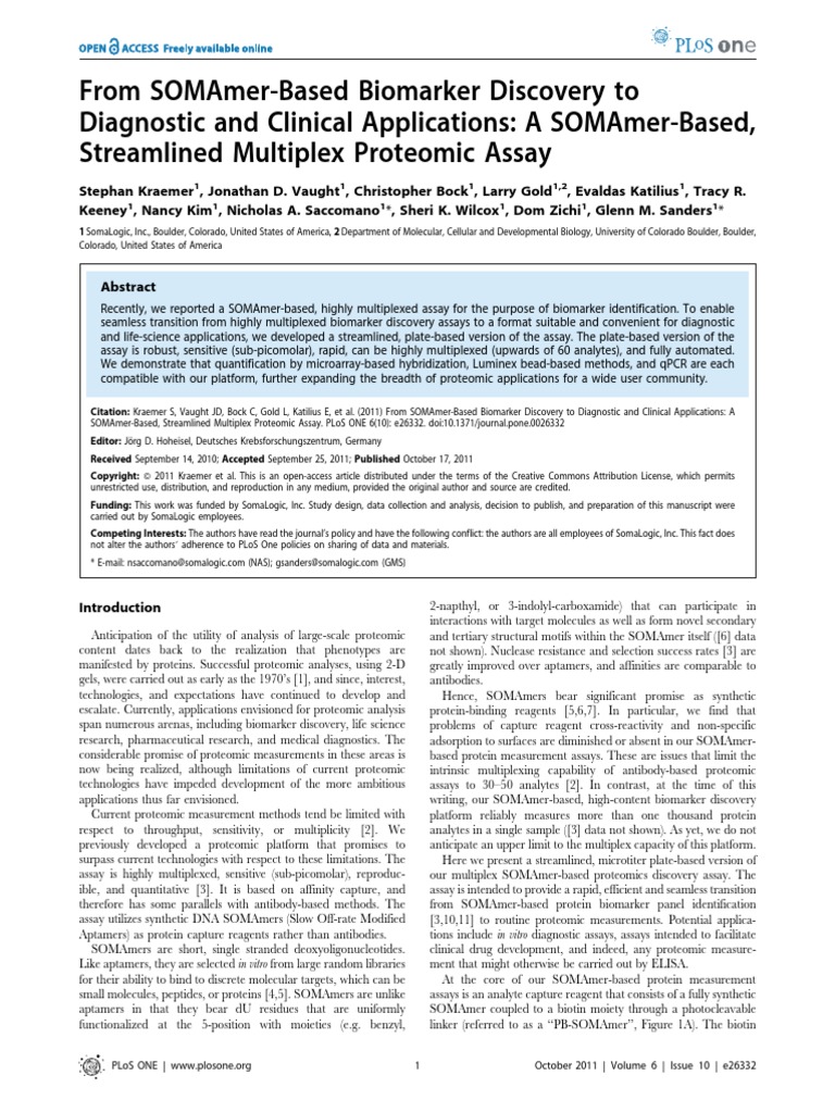 SOMAmer | PDF | Proteomics | Assay