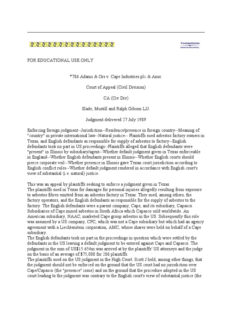 Legal Analysis of Asbestos Case | PDF | Judgment (Law) | Lawsuit