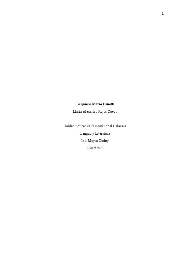 Te Quiero Mario Benetti | PDF
