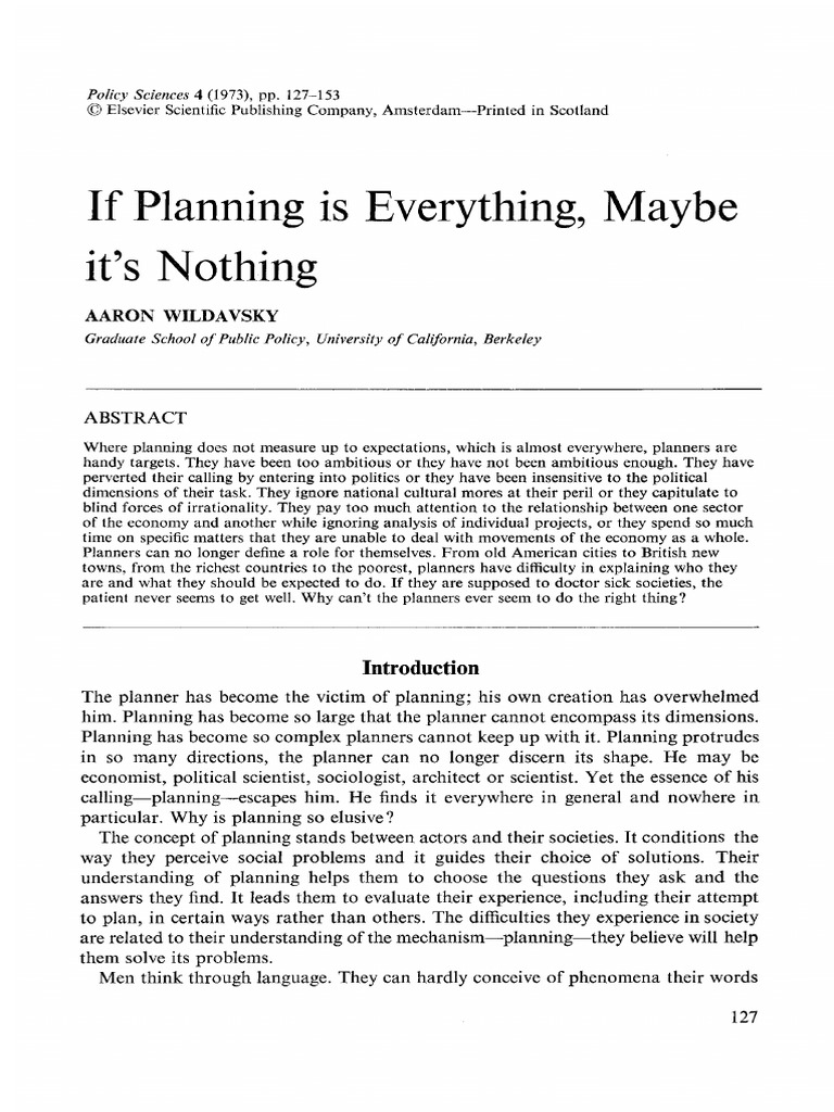 4.1 WILDAVSKY If Planning Is Everything | PDF | Causality | Rationality