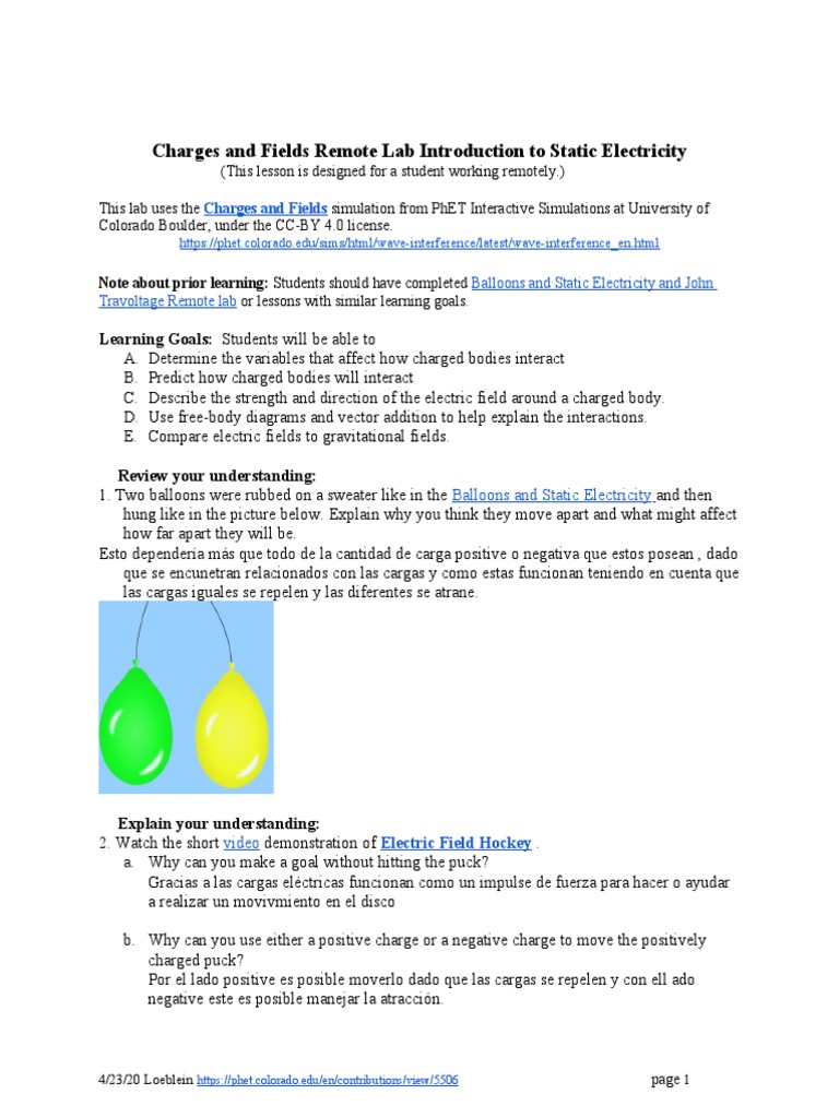 Electric Field Introduction Remote Lab | PDF | Physics | Physical Sciences