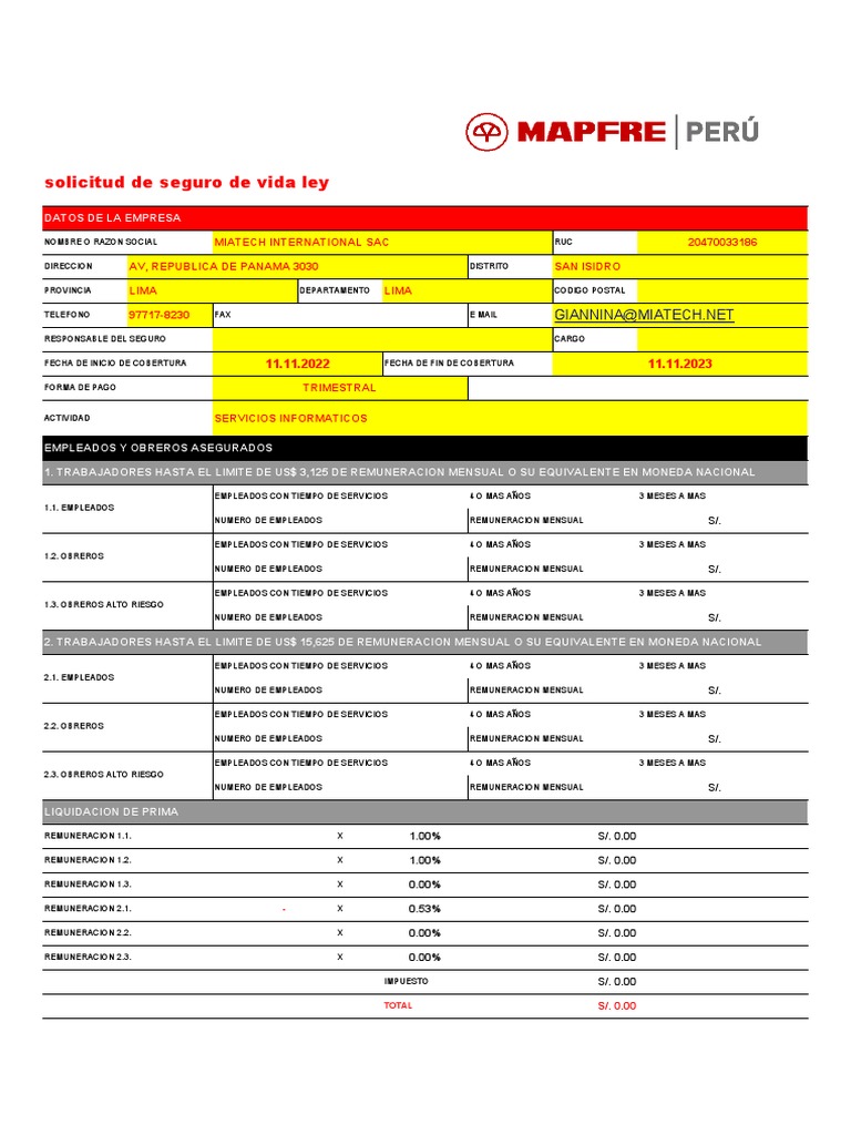 Solicitud Vida Ley - Mapfre | PDF