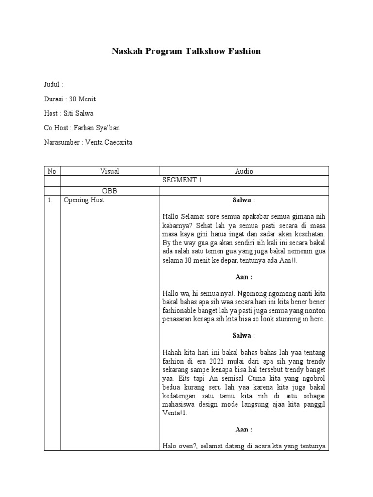 Naskah Program Talkshow Fashion | PDF