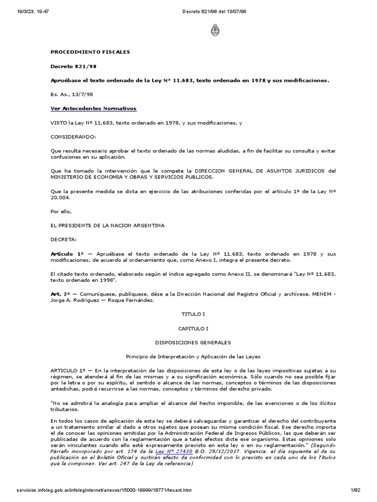 Ley 11683 | PDF | Impuestos | Fiscal Ley 11683 | PDF | Impuestos | Fiscal