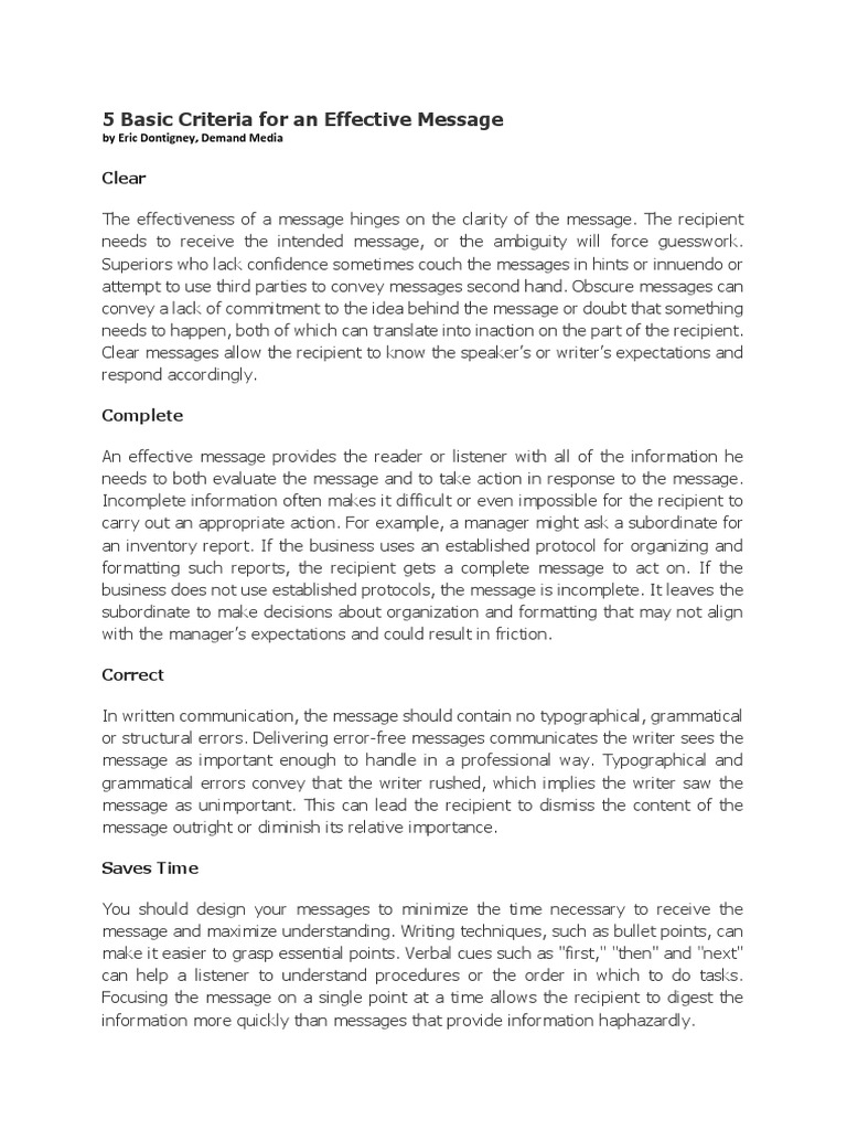 Criteria for Effective Business Messages | PDF | Information ...