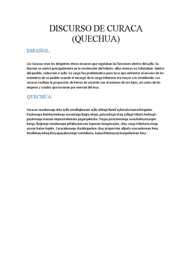 Funciones del Curaca Incaico | PDF