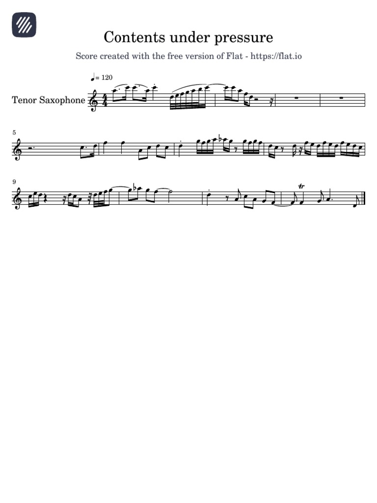 Contents Under Pressure: Score Created With The Free Version of Flat ...