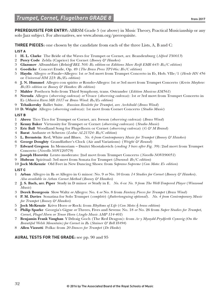 Trumpet, Cornet, Flugelhorn GRADE 8 | PDF | Musical Scales | Melody