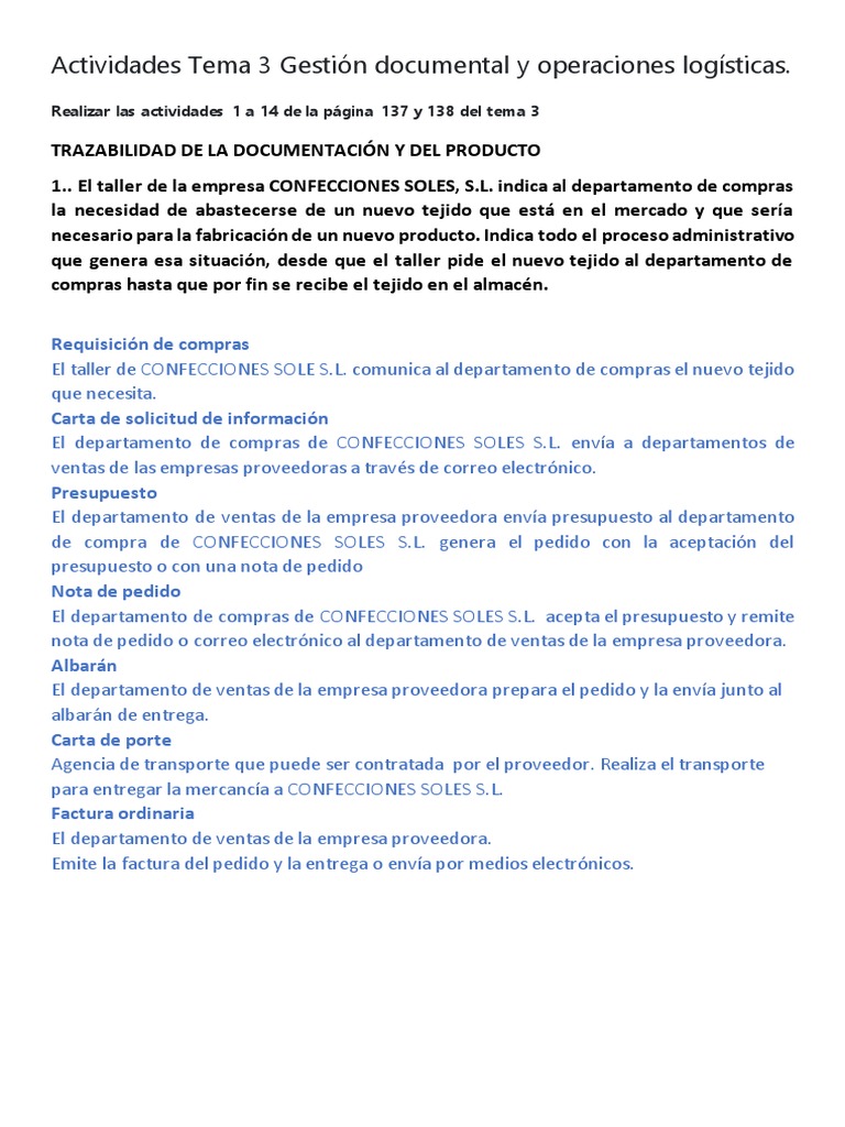 Actividades Tema 3 Gestión documental y operaciones logísticas | PDF | Factura | Presupuesto