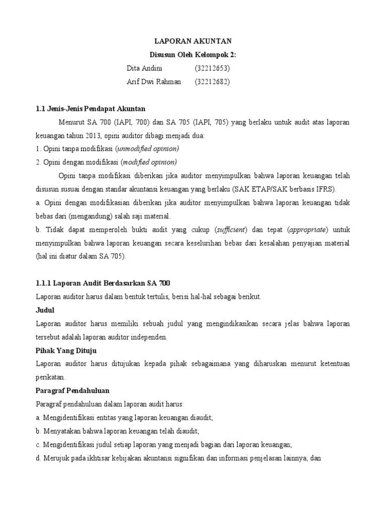 LAPORAN AKUNTAN by Untag Bwi | PDF