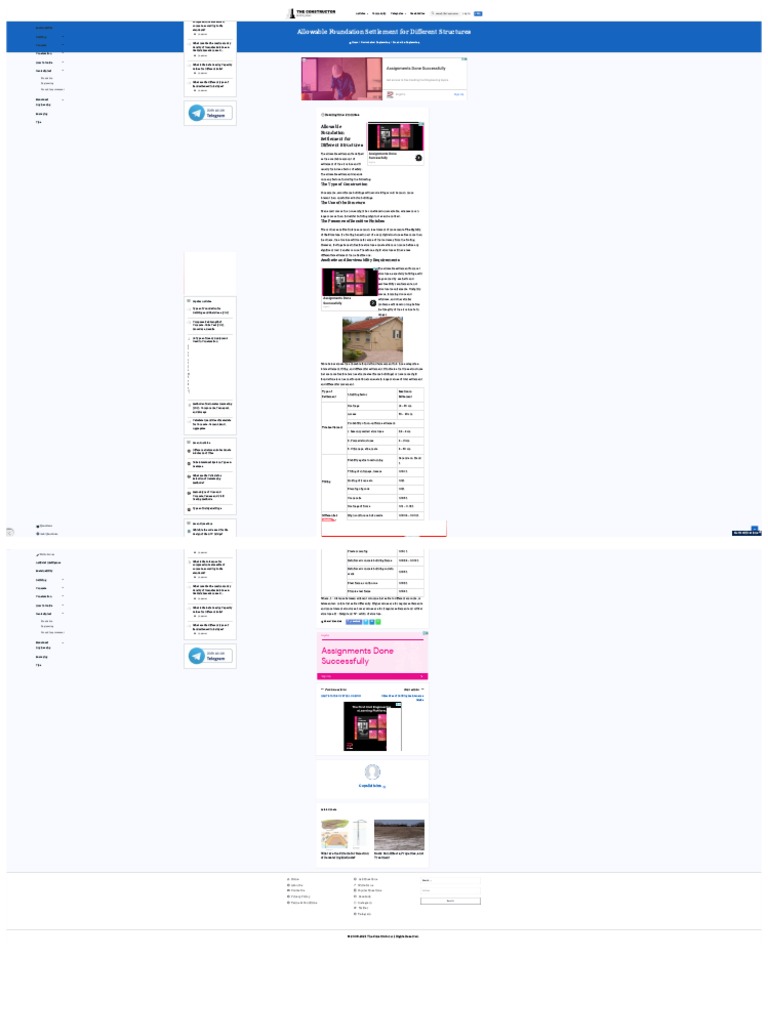Allowable Foundation Settlement For Different Structures | PDF ...
