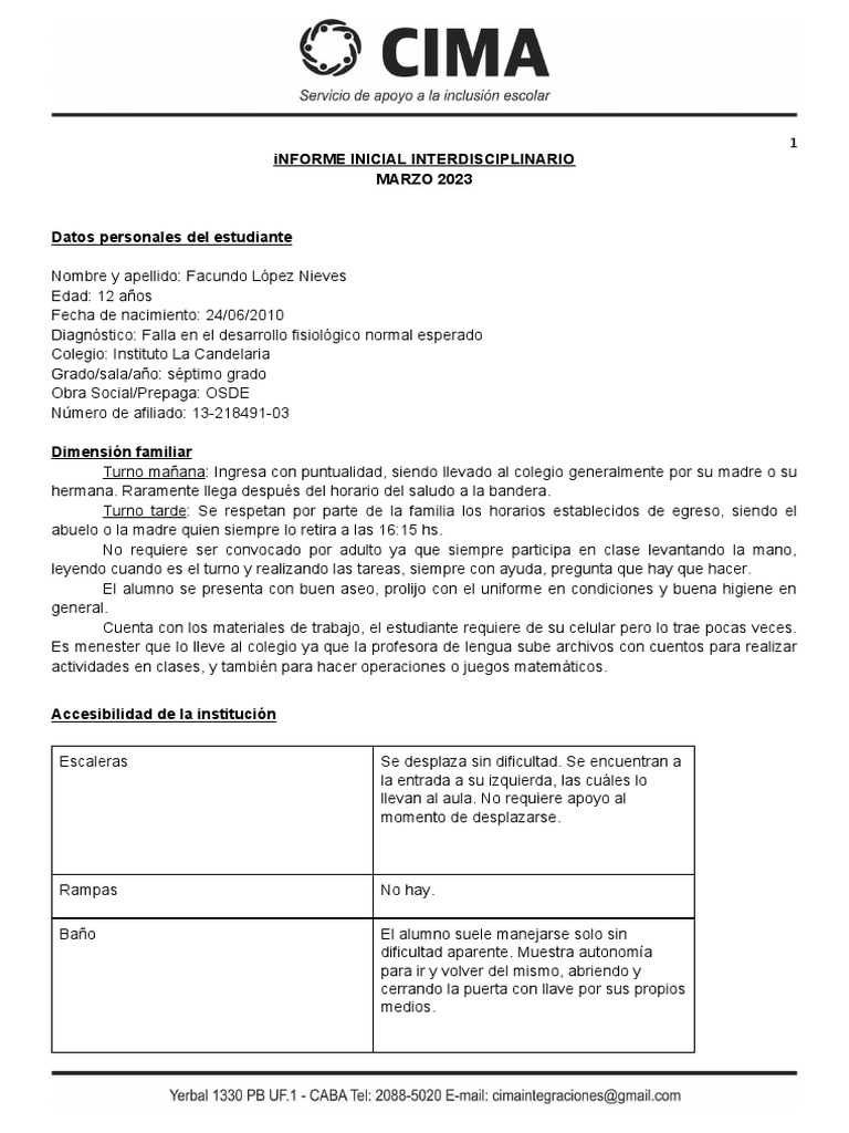 Informe Inicial Facundo López | PDF | Maestros | Salón de clases