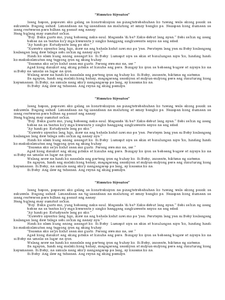 Kuwatro Siyentos-Reading Materials | PDF