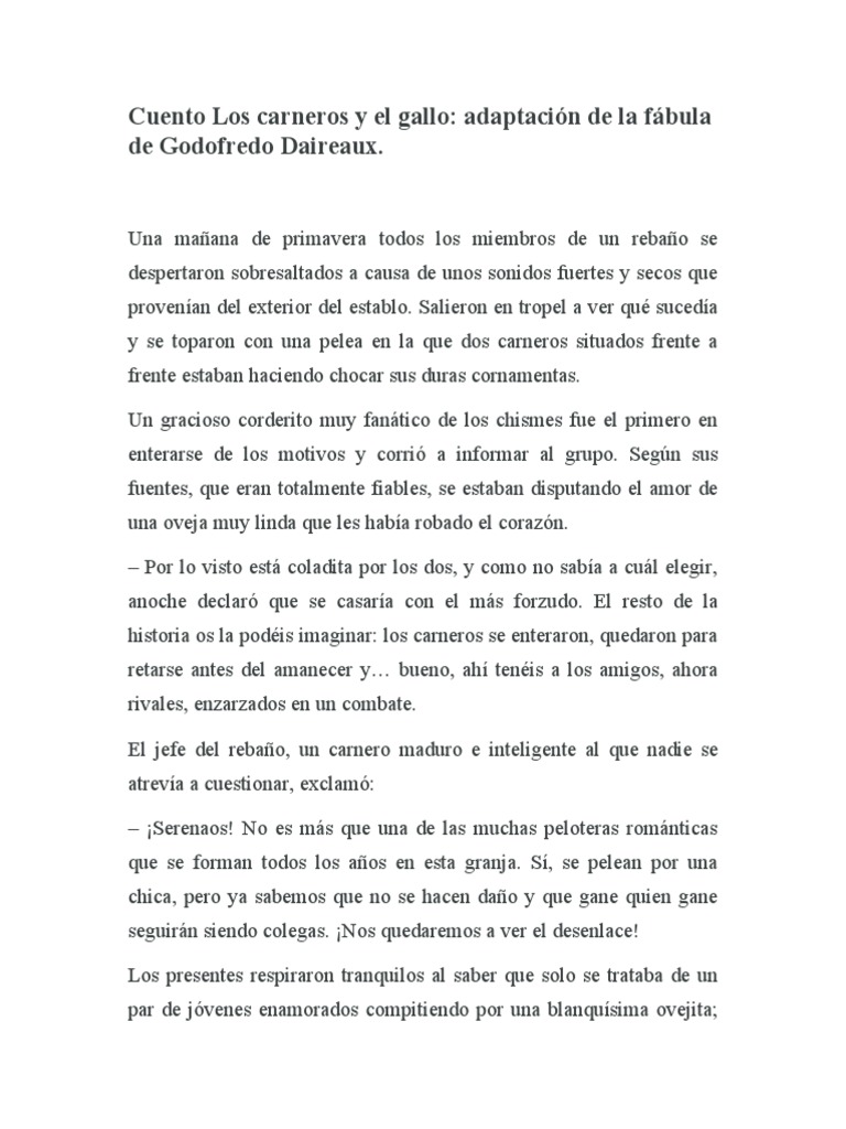 Cuento Los Carneros Y El Gallo Pdf Pollo Oveja
