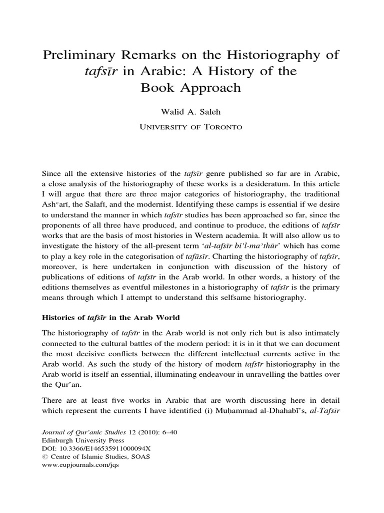 Tafsīr: Preliminary Remarks On The Historiography of in Arabic: A ...