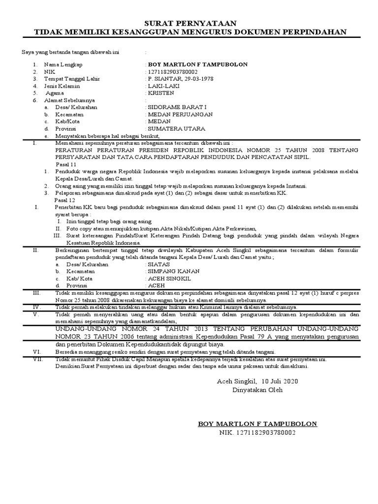 Surat Pernyataan Capil | PDF