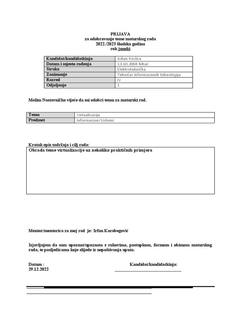 Prijava - Tehnicari | PDF