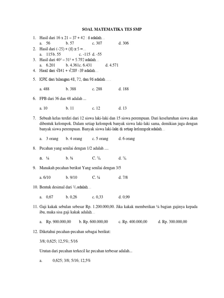 SOAL MM Kelas 6 | PDF