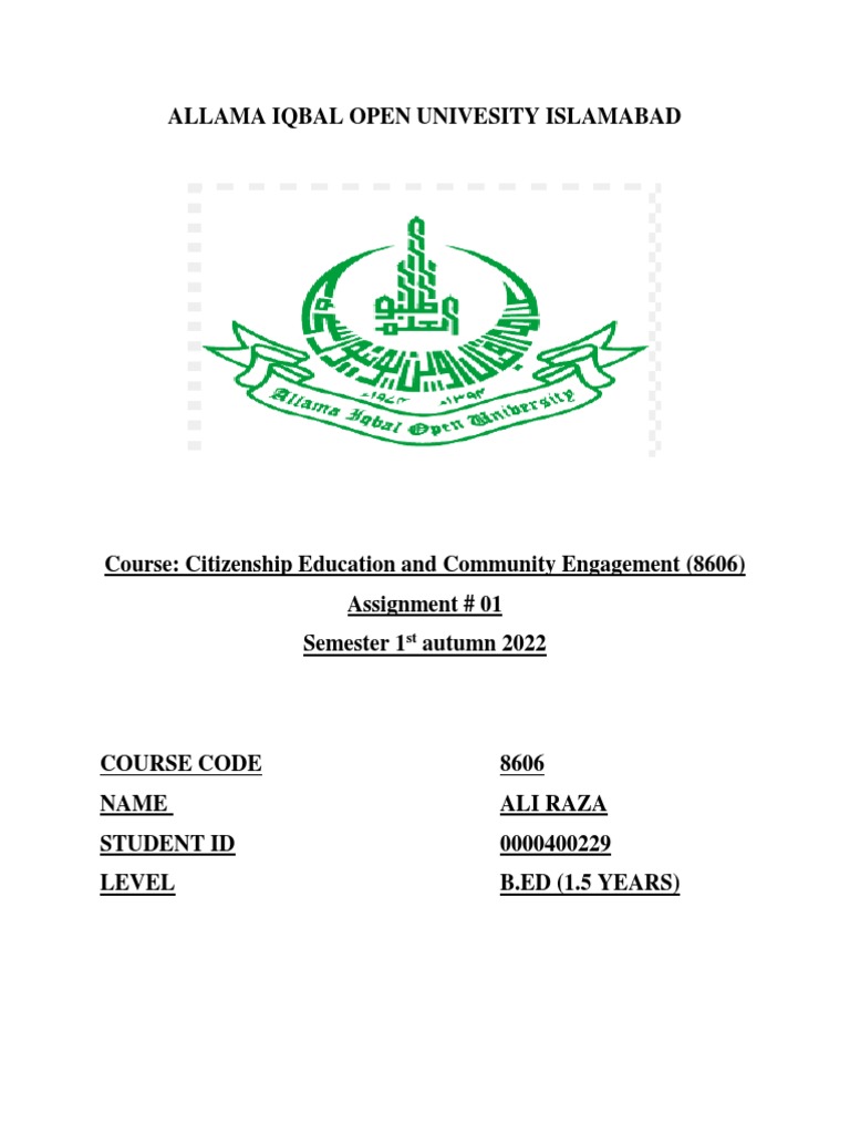 Ciizenship Education And Community Engagement 8606 Pdf