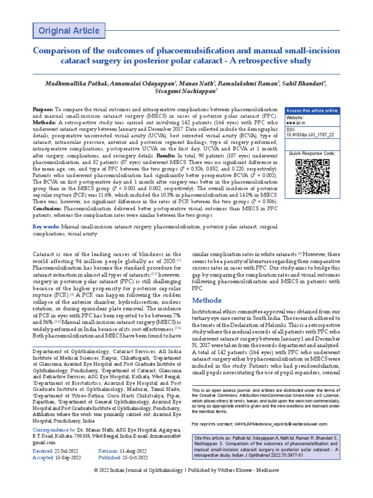 Comparison of The Outcomes of Phacoemulsification and Manual Small ... Comparison of The Outcomes of Phacoemulsification and Manual Small ...