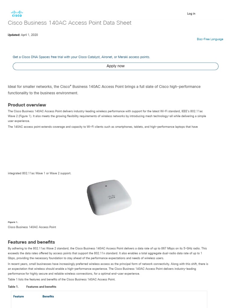 Cisco Business 140AC Access Point Data Sheet - Cisco | PDF | Ieee 802. ...