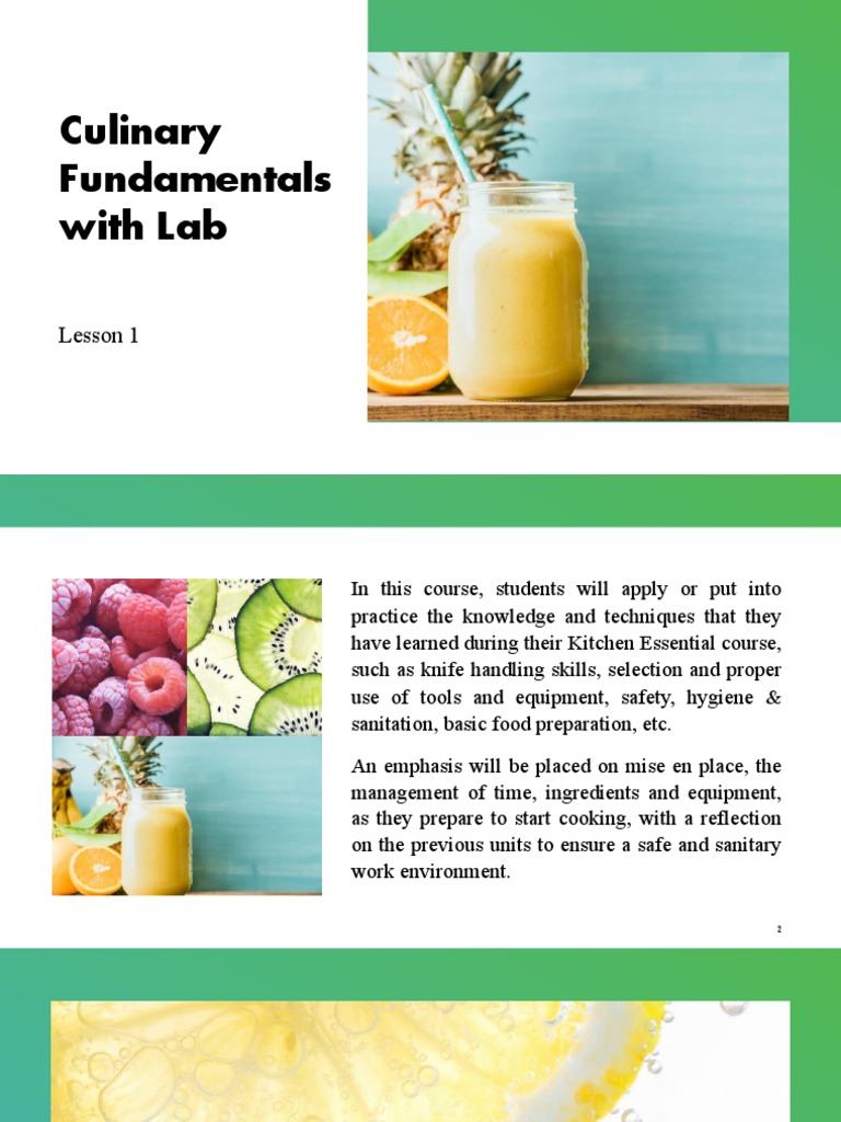 Culinary Fundamentals With Lab: Lesson 1 | PDF | Chef | Cooking