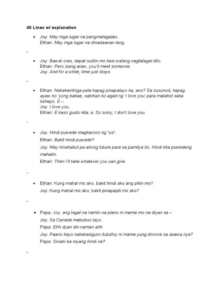 40 Lines W/ Explanation: Ayaw Ko Yong Babae, Sabihan Ko Agad NG I Love ...