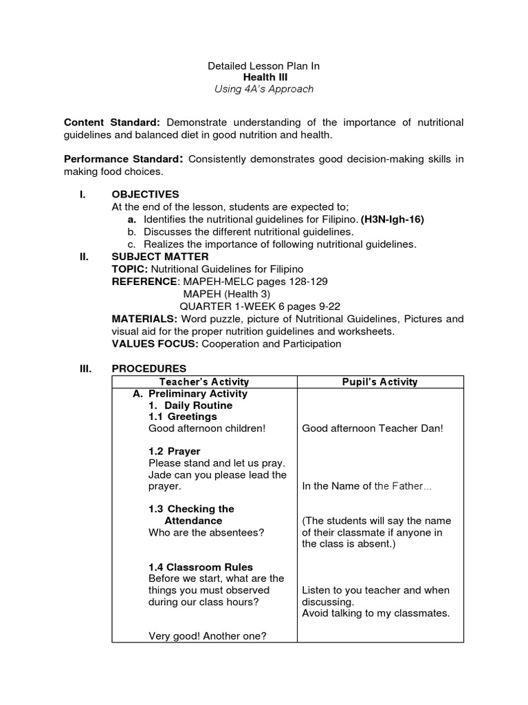 Using 4a's Approach | PDF | Vegetables | Lesson Plan
