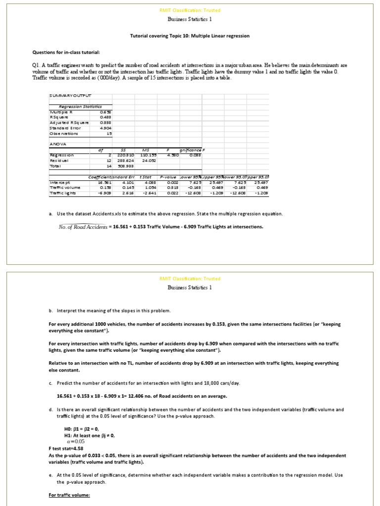 Tutorial Covering Topic 11 - Solutions-2-3 (1) - 1 | PDF | Errors And Residuals | Coefficient Of ...