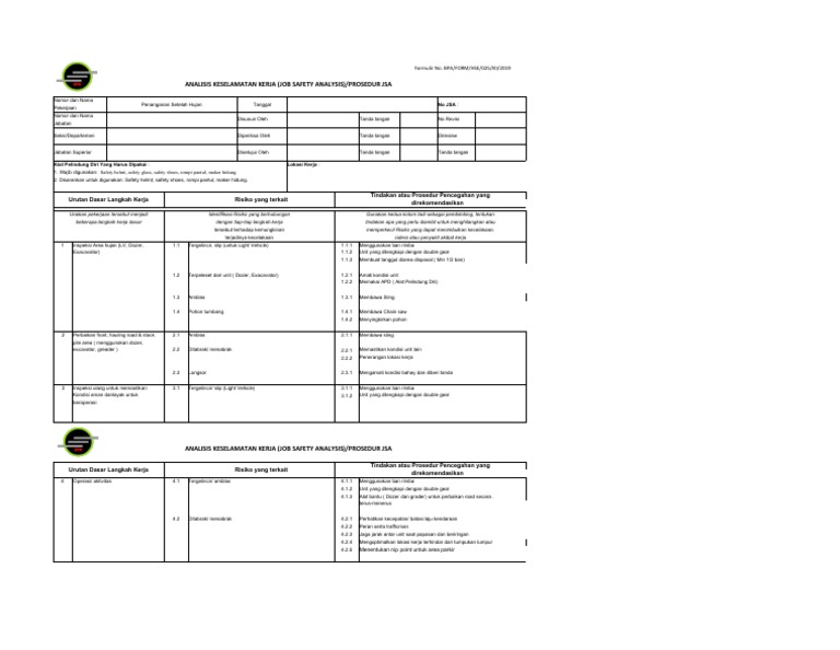 JSA 02 Penanganan Setelah Hujan | PDF