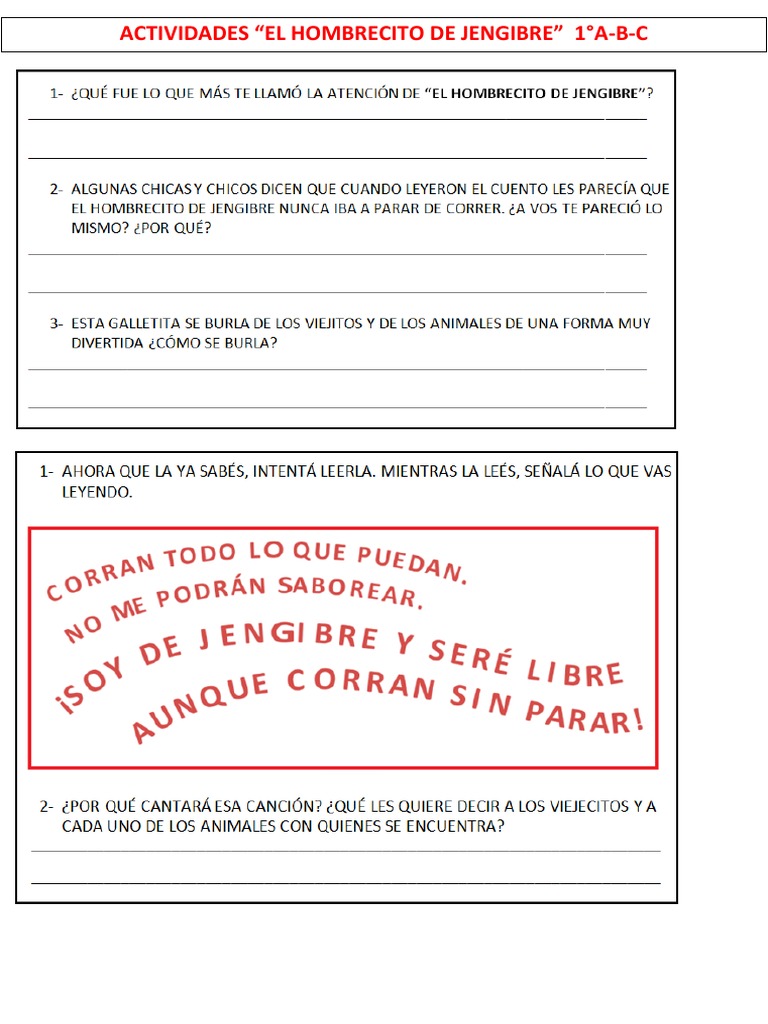 Fotocopias - El Hombrecito de Jengibre 1°a-B-C | PDF