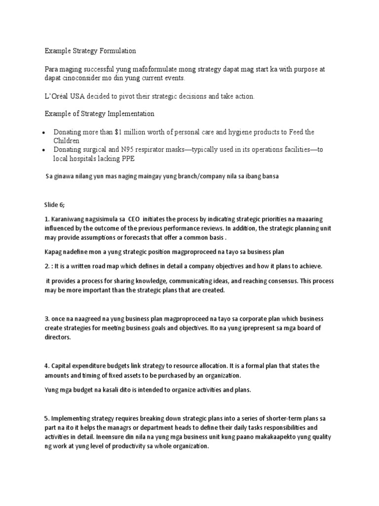 Example Strategy Formulation | PDF