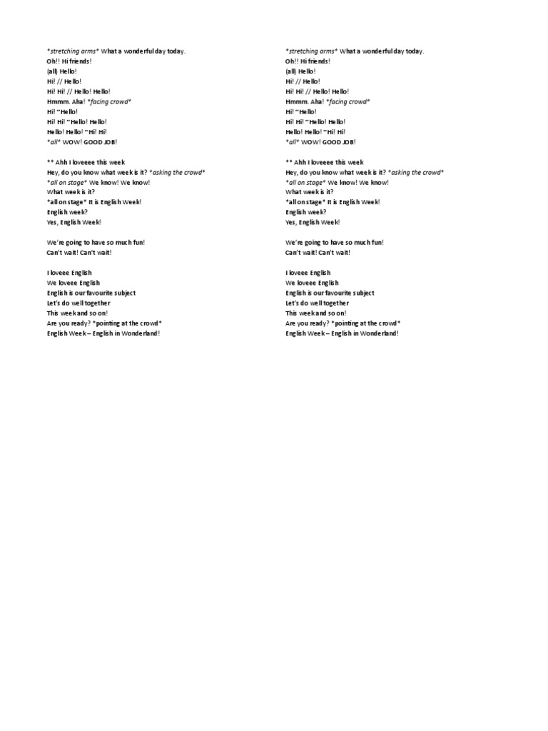 Text Choral Speaking Perasmian English Week 2020 | PDF