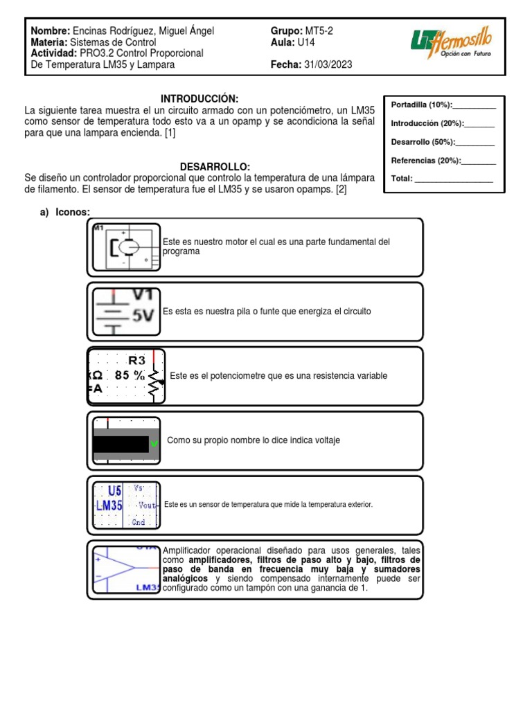 Control de Temperatura con LM35 | PDF | Amplificador operacional ...