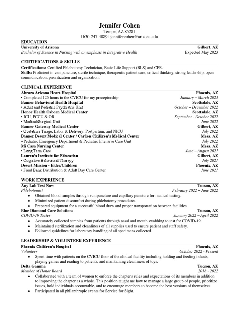 Cohen Jennifer Resume | PDF | Hospital | Nursing