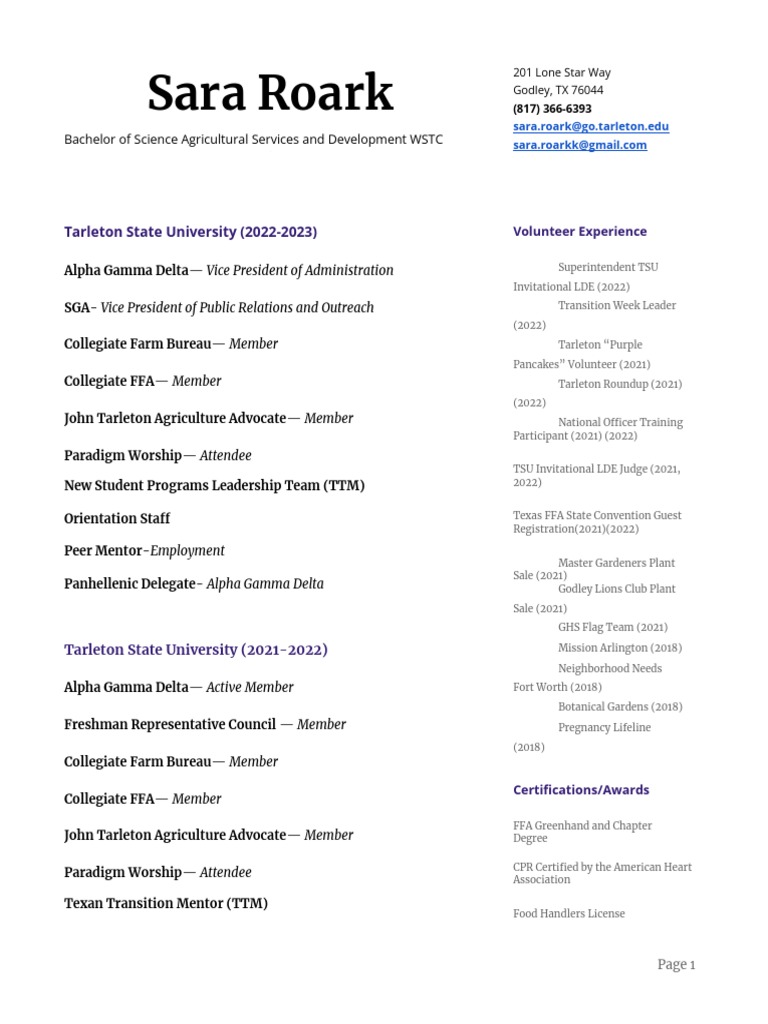 Sara Roark Resume | PDF | Youth Organizations | Educational Organizations