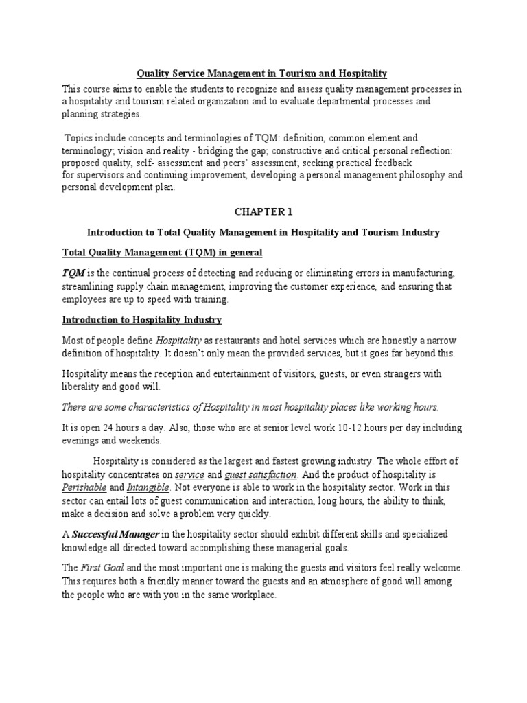 Quality Chapter 1 | PDF | Tourism | Hotel