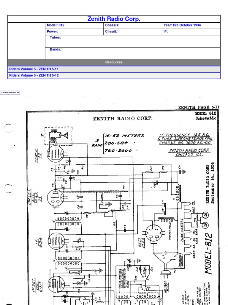 Zenith Model 812 Radio Specs | PDF
